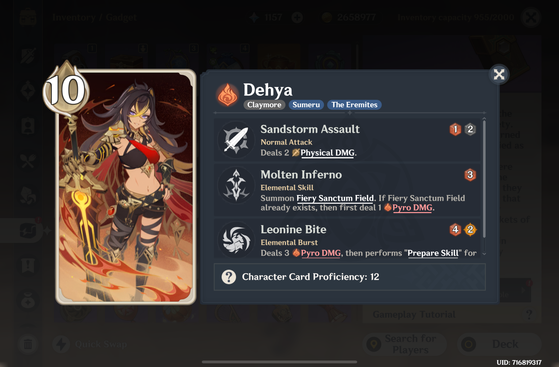 Dehya Character Card Proficiency Reward and Dynamic Skin | Genius ...