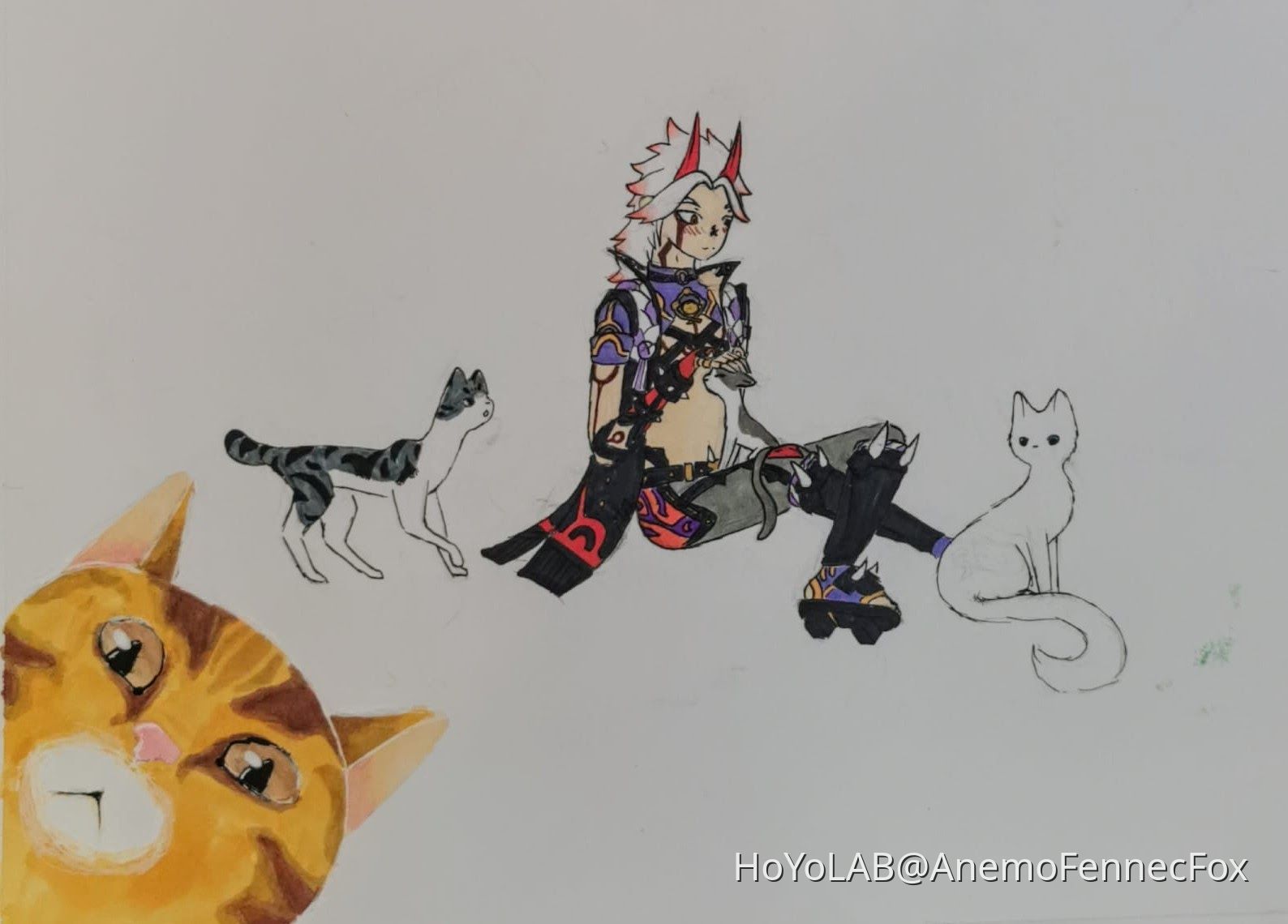 Arataki Itto petting a cat Genshin Impact | HoYoLAB