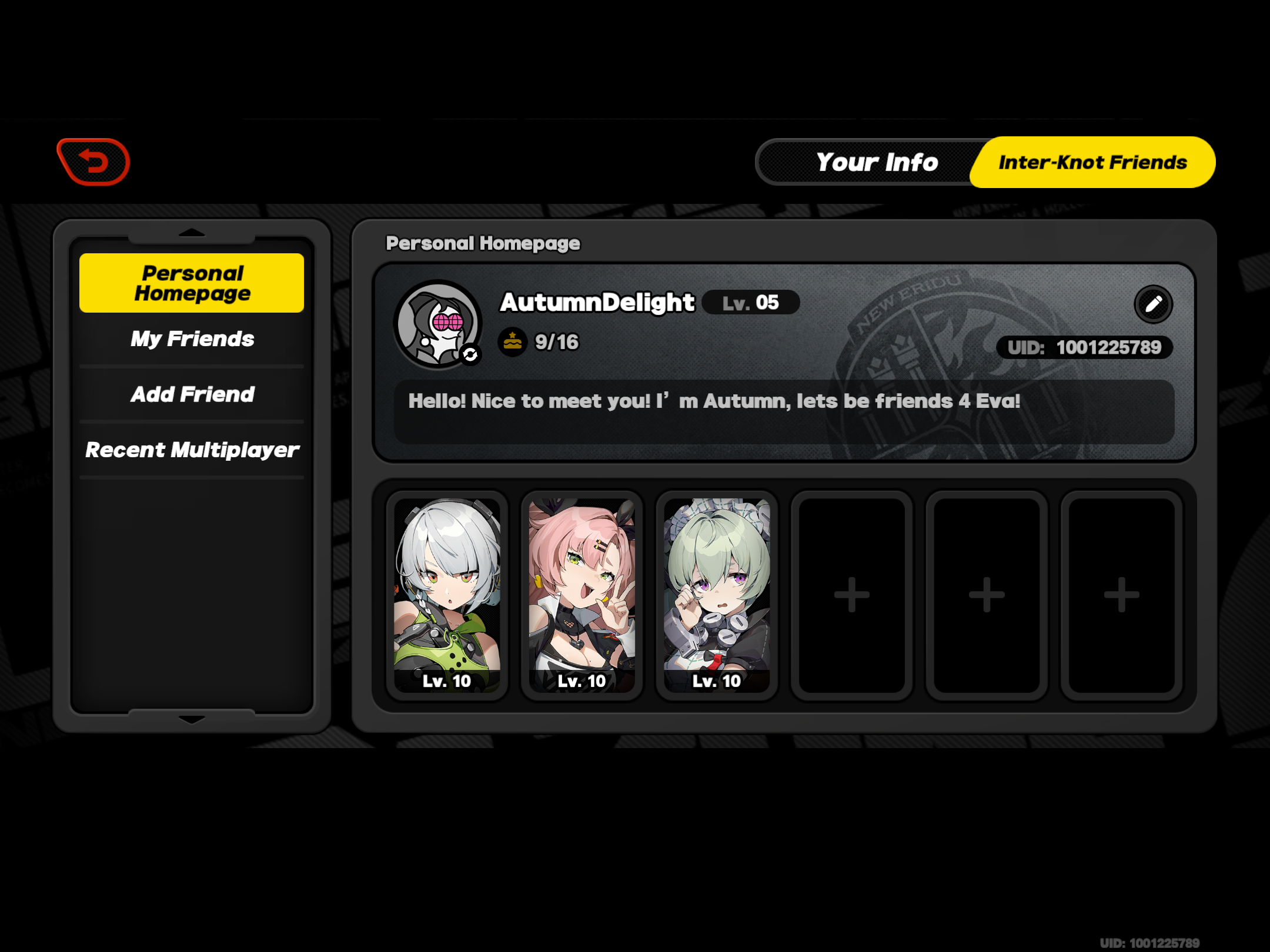 My Zenless Zone Zero profile :) Zenless Zone Zero | HoYoLAB