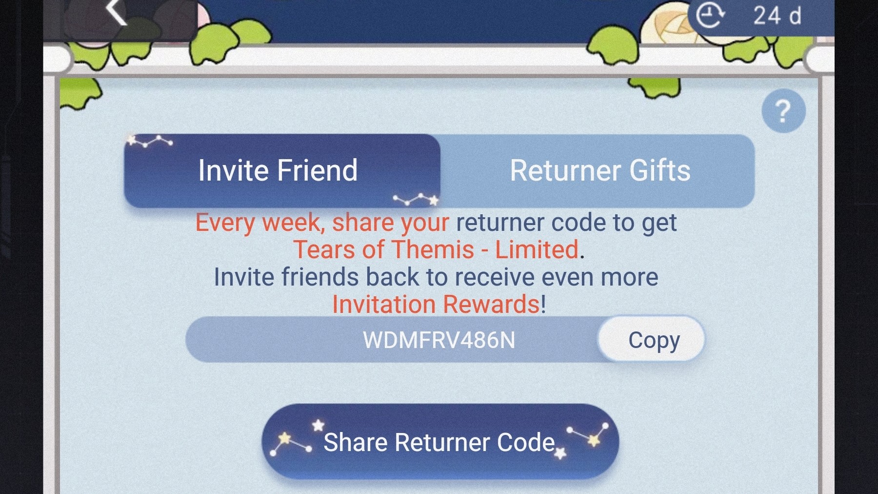 Returner code Tears of Themis | HoYoLAB