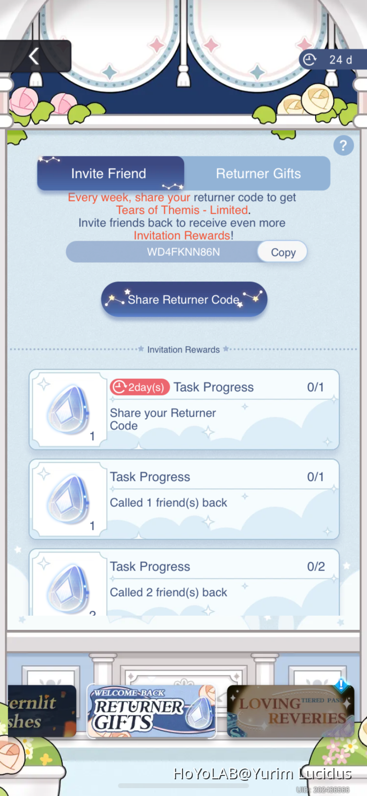 Returner code Tears of Themis | HoYoLAB