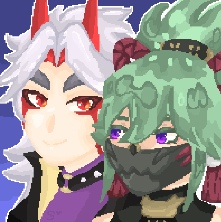 Arataki Itto And Kuki Shinobu Pixel Fanart Genshin Impact Hoyolab