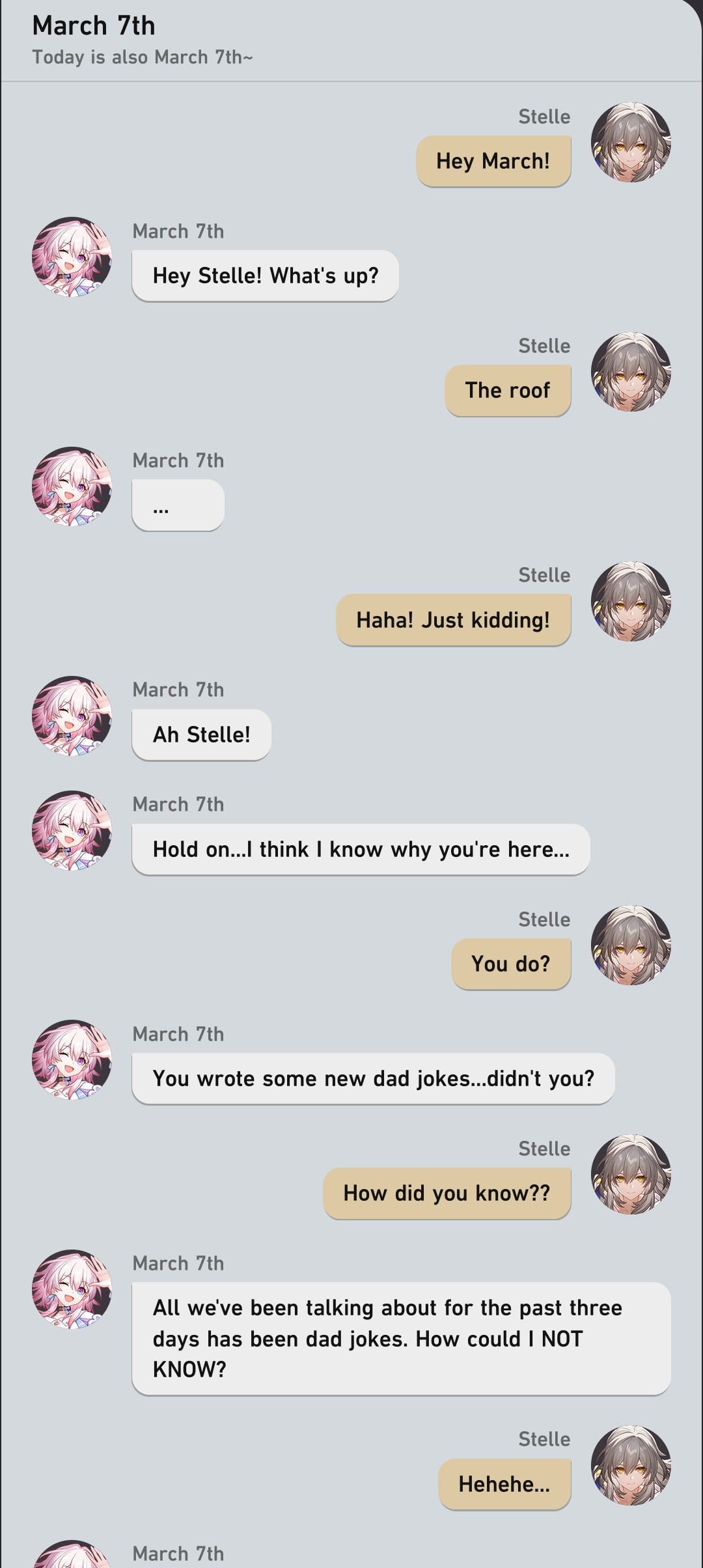 Stelle got some new dad jokes for March 7th! Honkai: Star Rail | HoYoLAB
