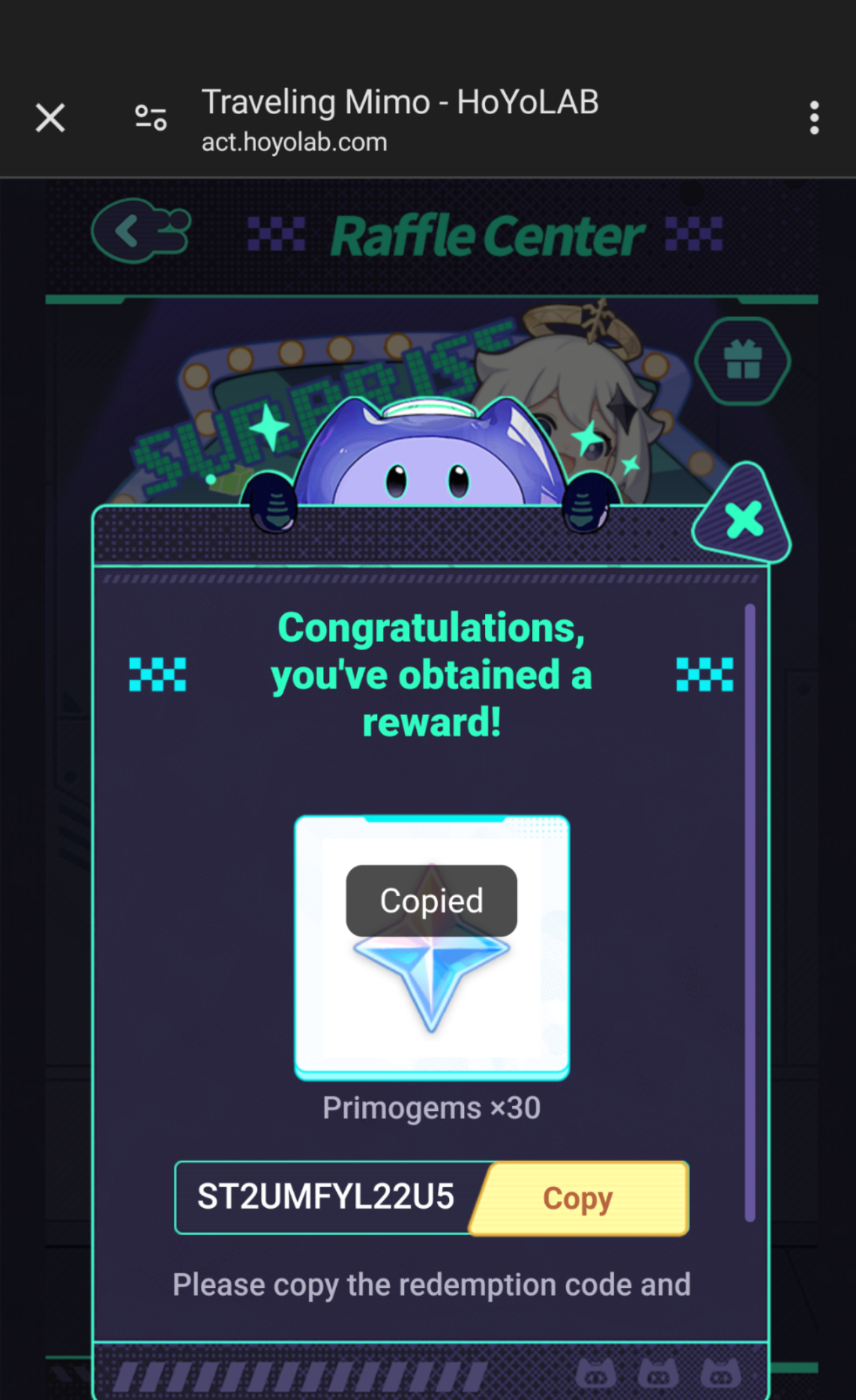 Travelling Mimo One time use codes. (Primogems, StellarJades, Polychrome etc.) Genshin Impact ...