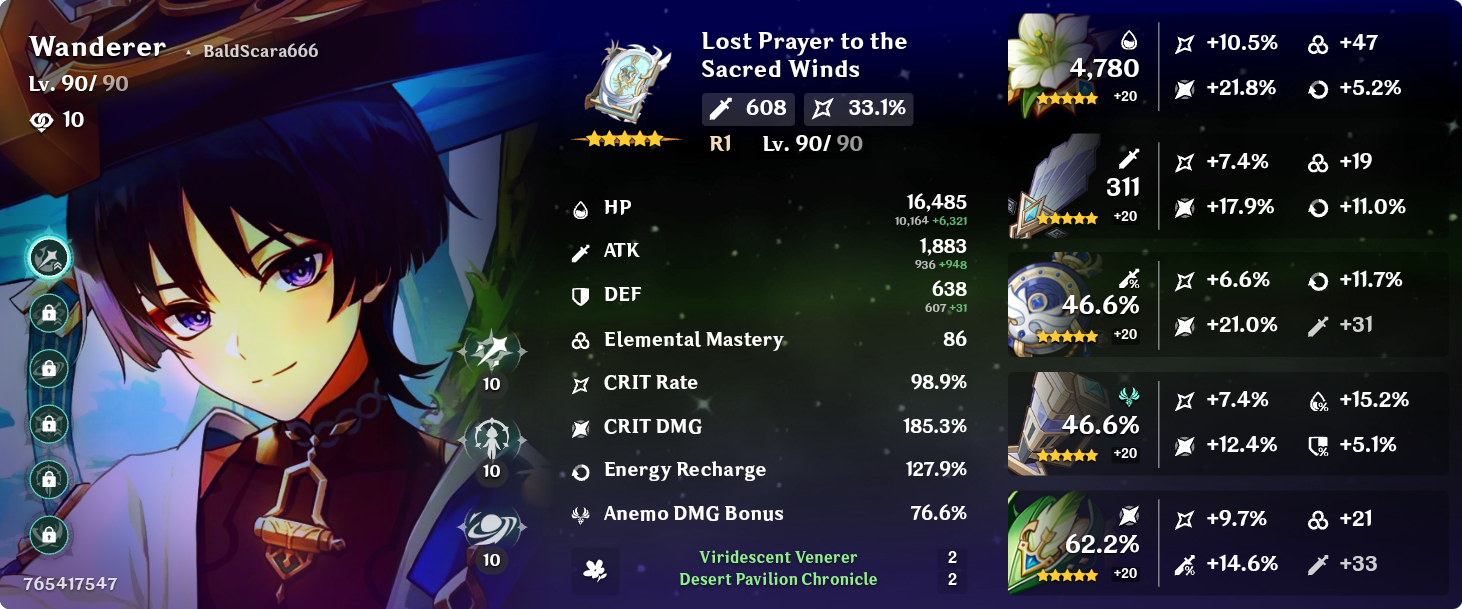 My wanderer build / wanderer fan badge posting day 6 Genshin Impact ...