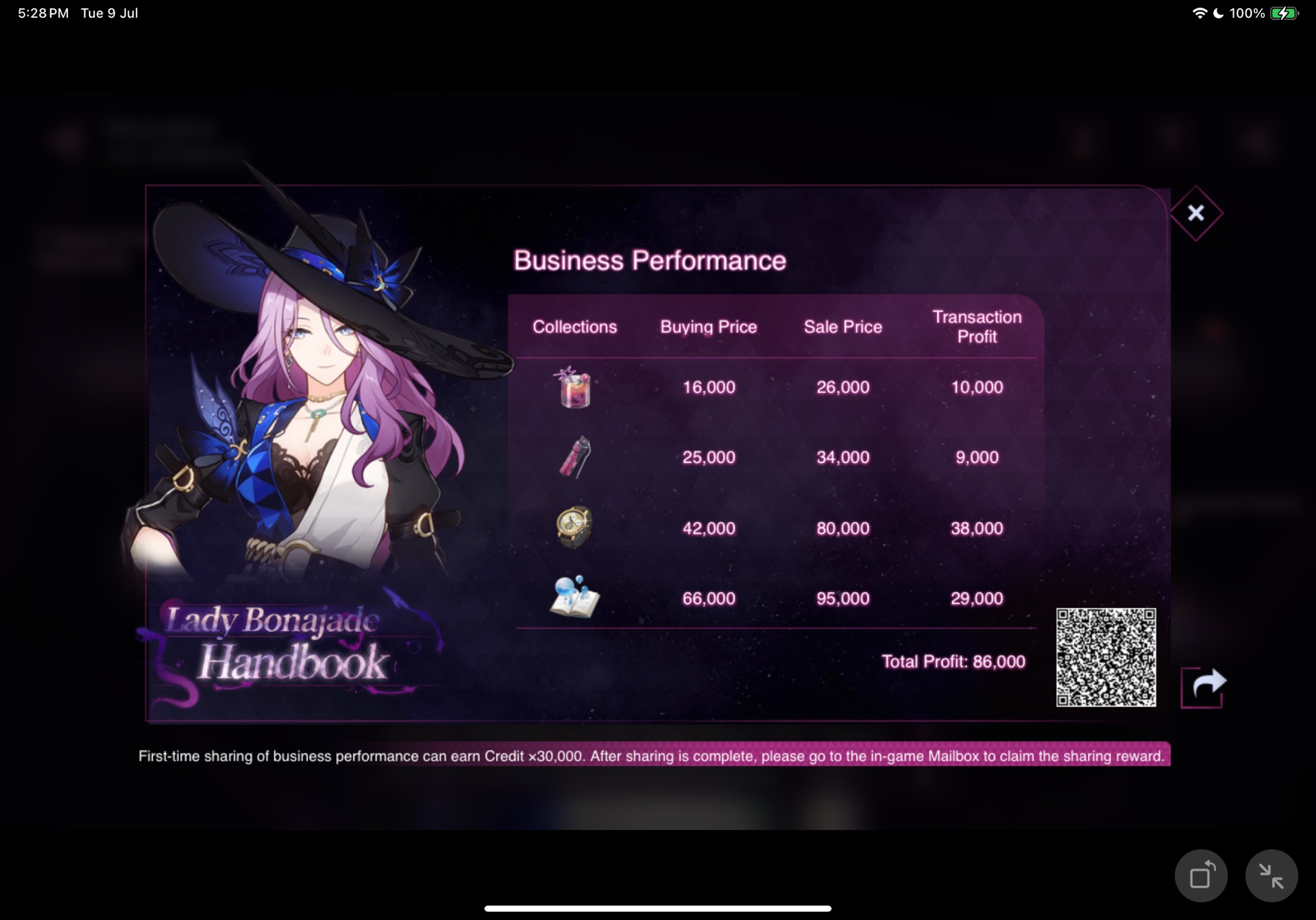 How much profit do you get from Lady Bonajade Handbook? Honkai: Star ...