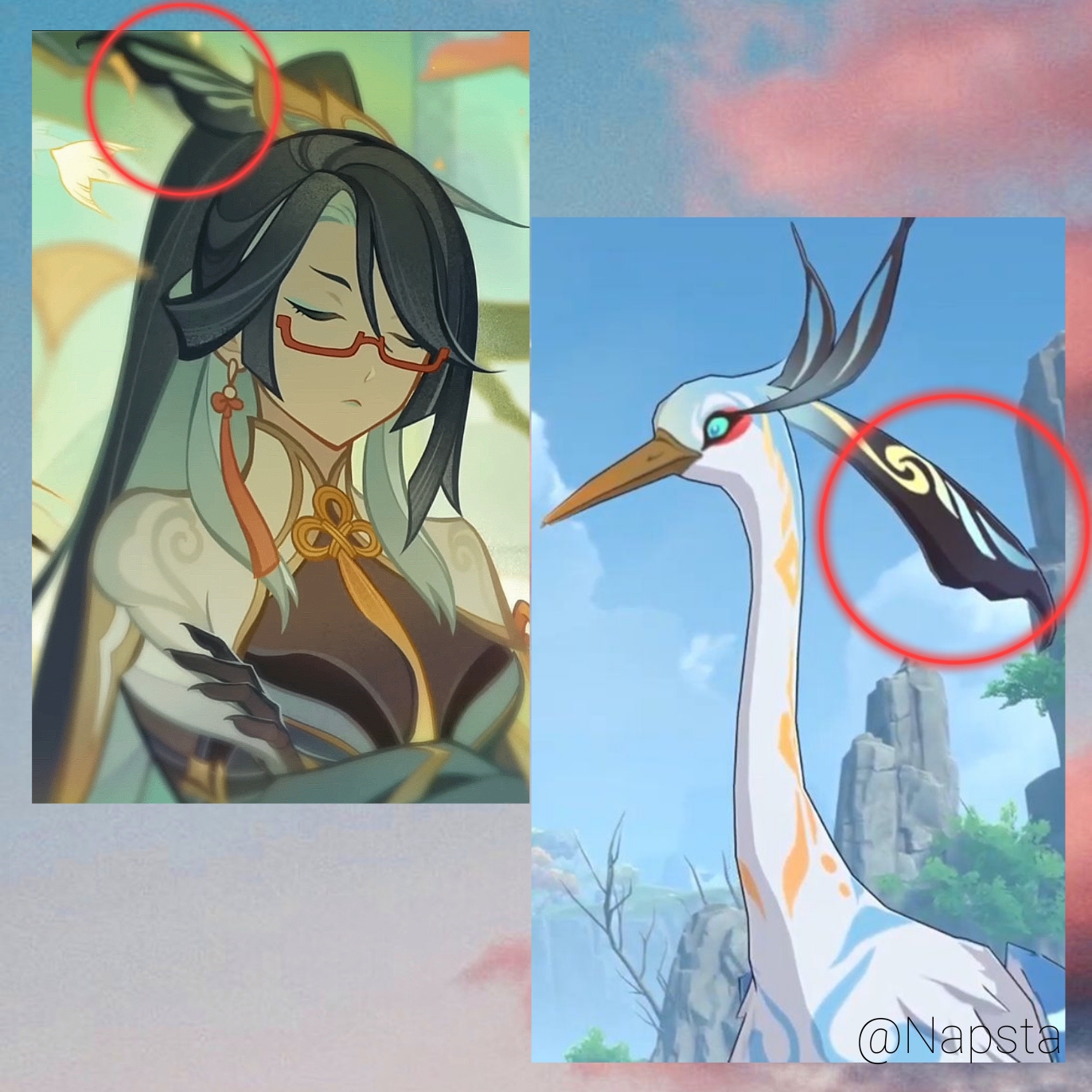 i just realized that she has feather in human form such as feather hair ...