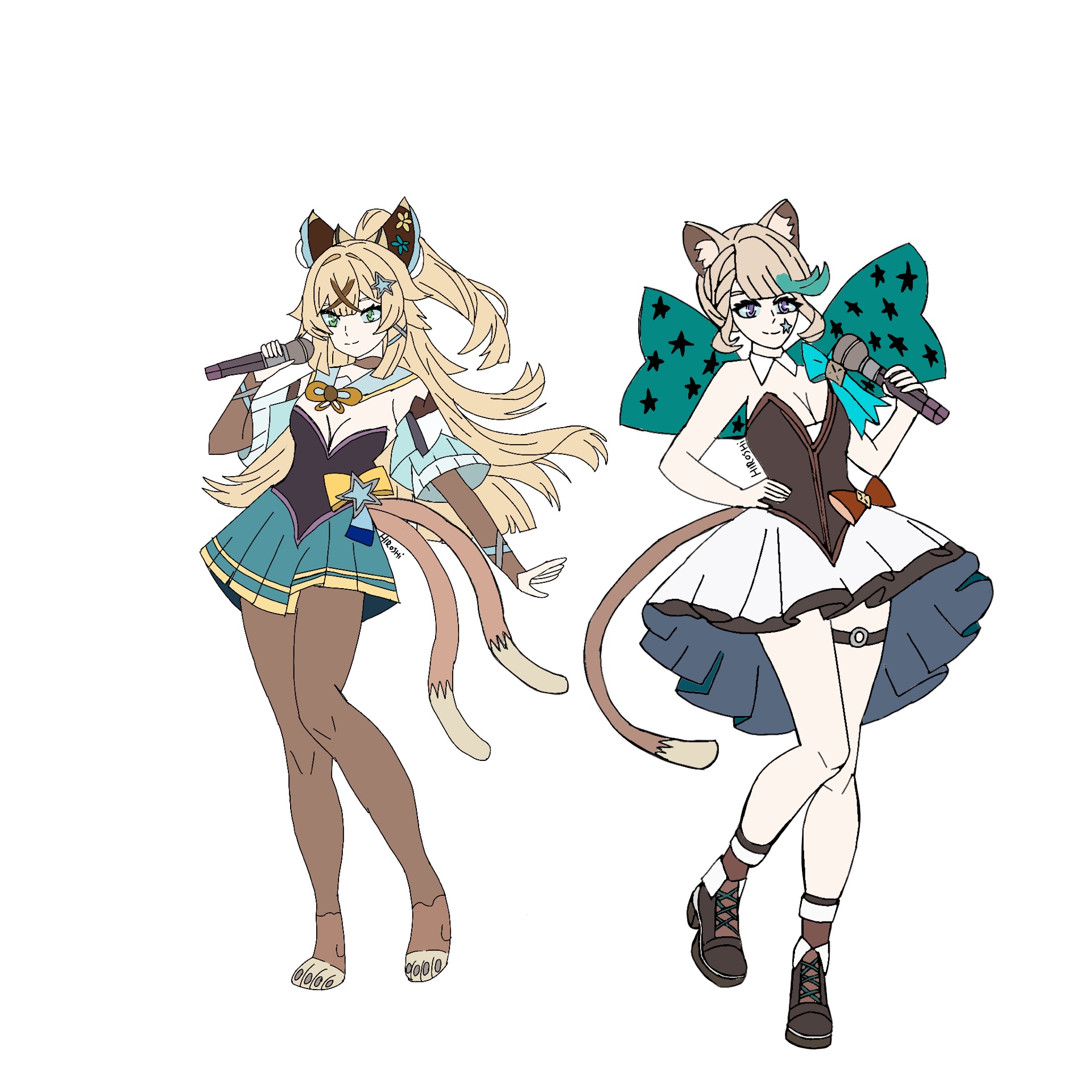 Lynette and Kirara as idols flat colour only Genshin Impact | HoYoLAB