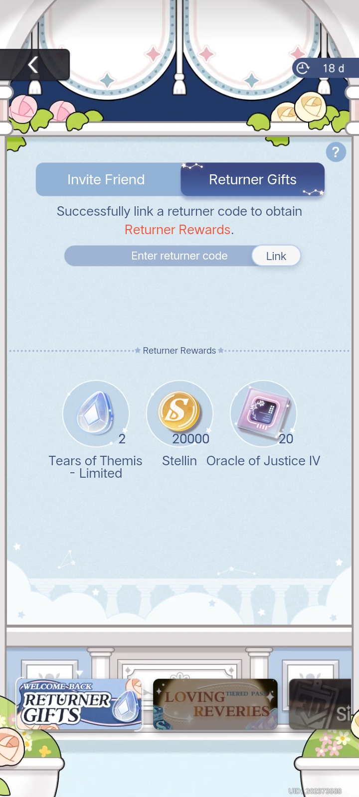 returner code...anyone..? Tears of Themis | HoYoLAB