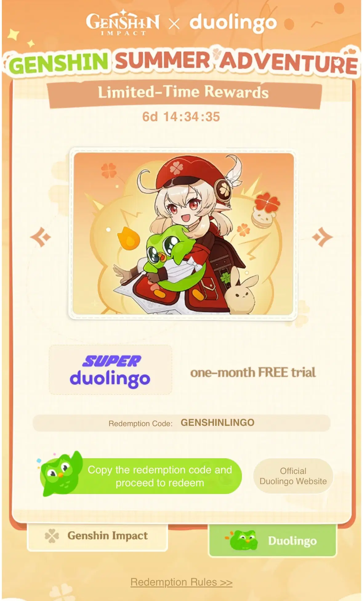 GENSHIN AND DUOLINGO COLAB??? Genshin Impact | HoYoLAB