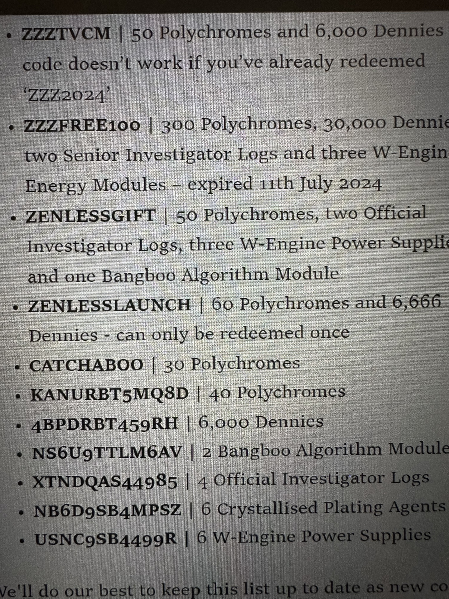 Codes for ZZZ Zenless Zone Zero | HoYoLAB