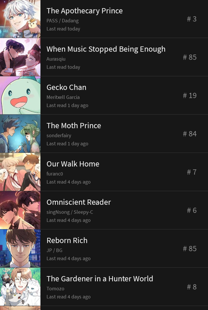 My Webtoon graphic novels I read along the way. (Description of ...