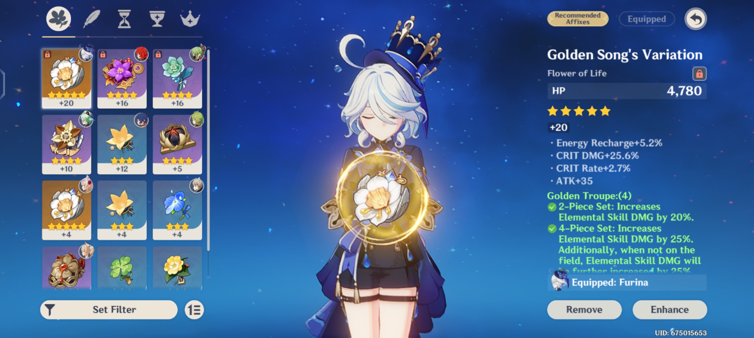 Guys pls check out my current artifect stats I am running for my furena ...