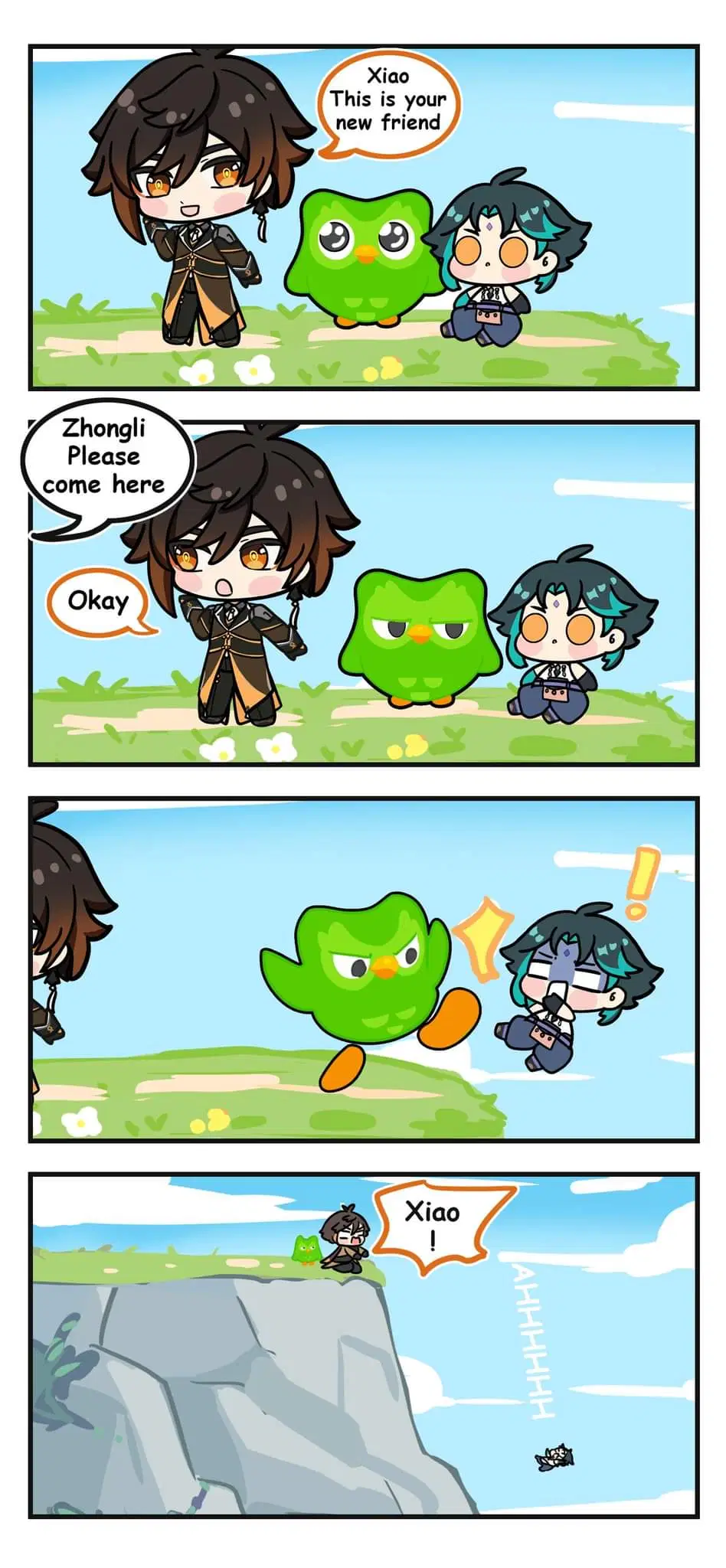 Evil Duolingo: Meanwhile Xiao fan: Zhongli may forgive you but not us ...