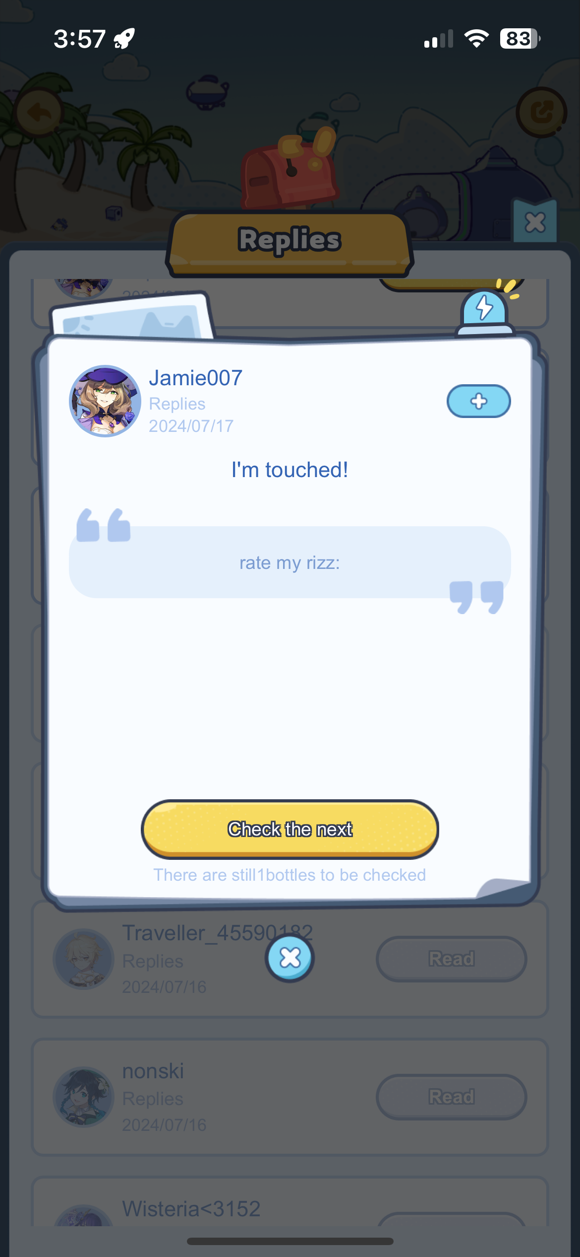 asking people to rate my rizz and then not putting anything Genshin ...