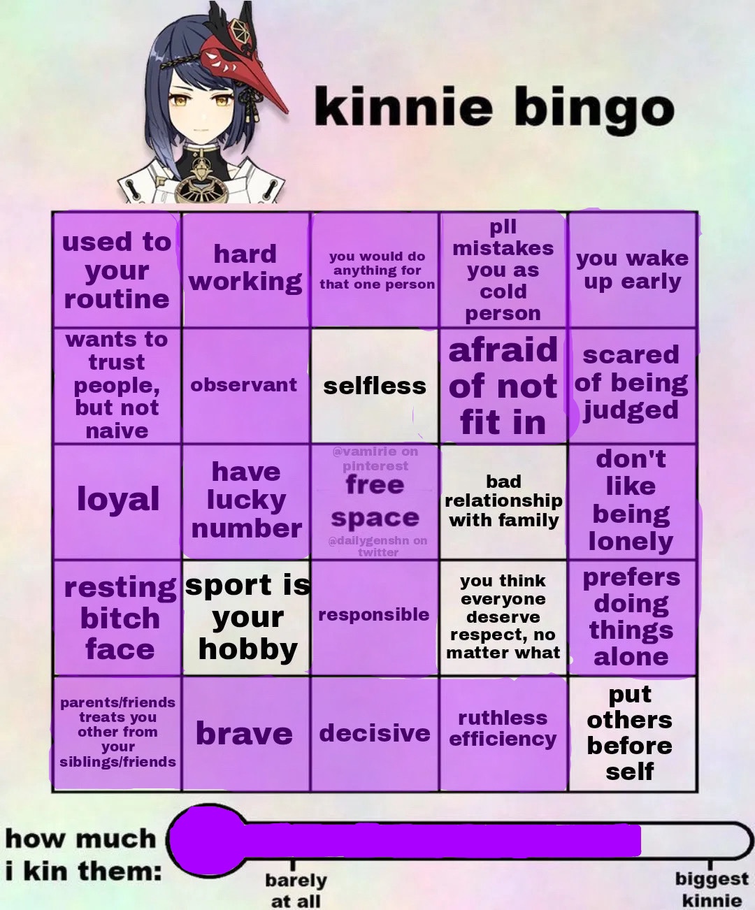 Kujou Sara Kinnie Bingo! (Yes Turtle_Nik, I stole your idea 👹) Genshin ...