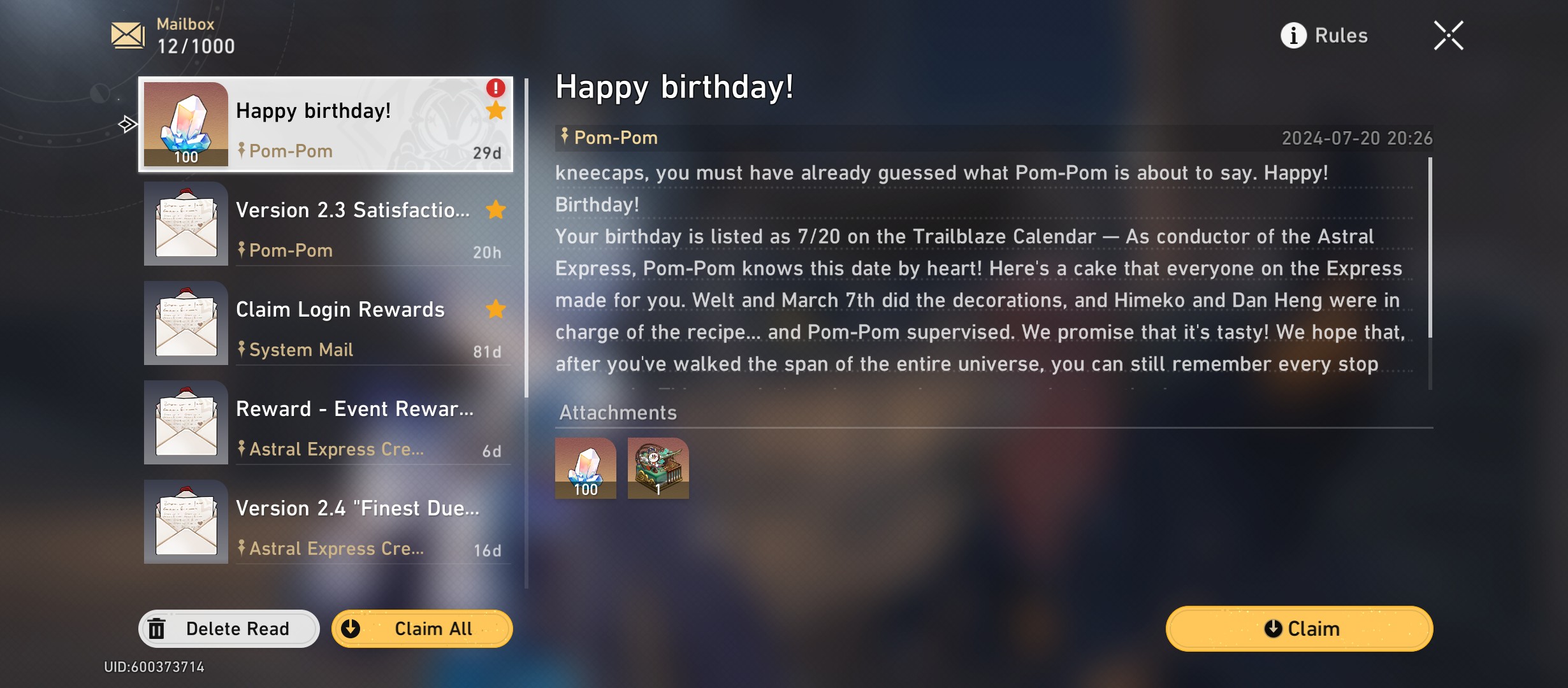 HSR happy birthday gift Honkai: Star Rail | HoYoLAB