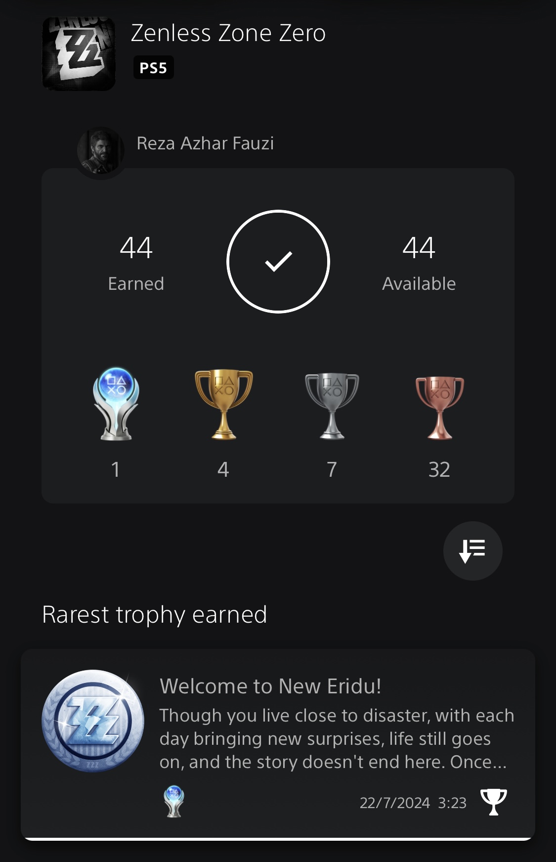 Platinum Trophy 🏆 Zenless Zone Zero | HoYoLAB