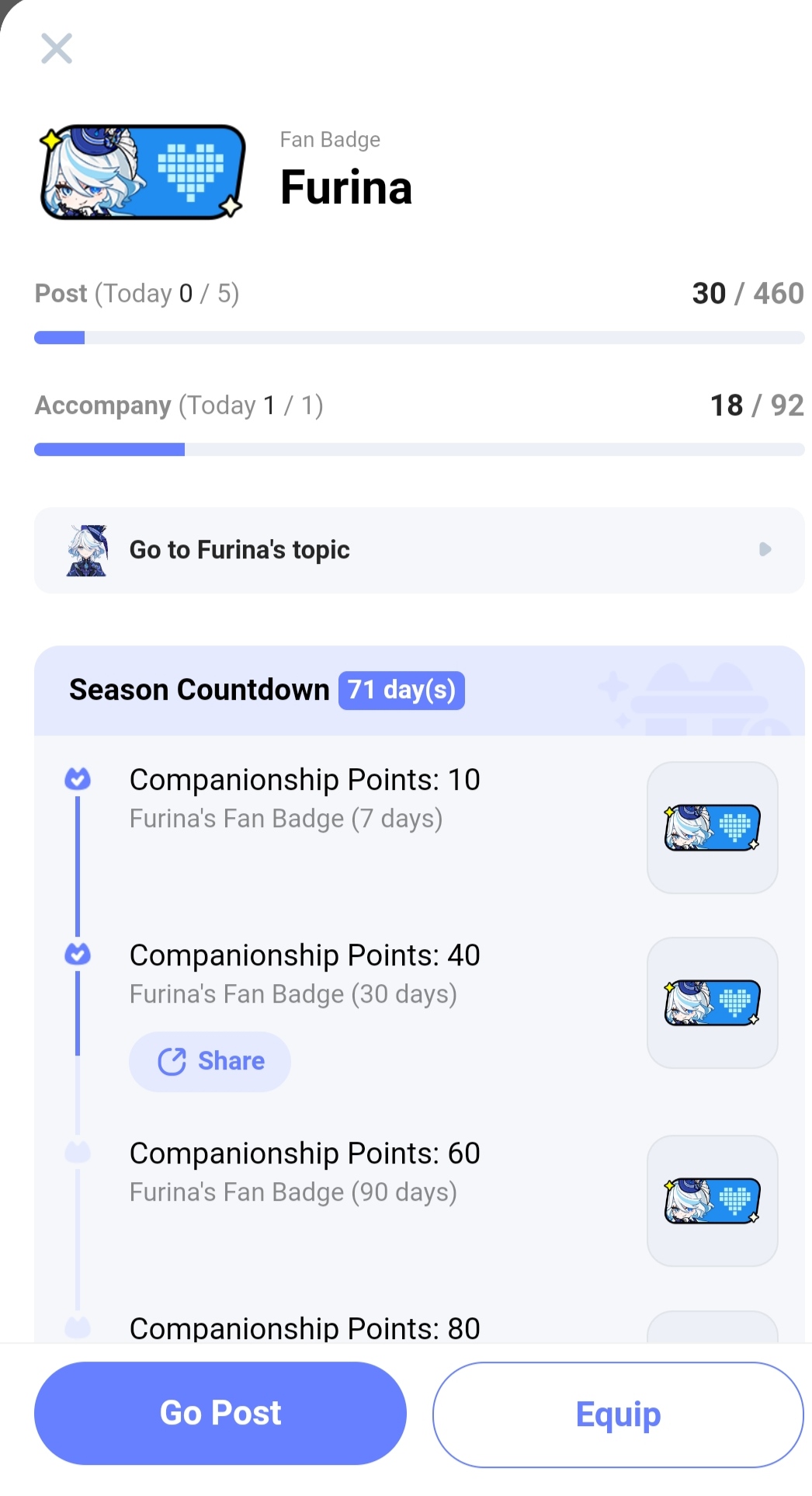 Day 7 Furina Badge Post Genshin Impact | HoYoLAB