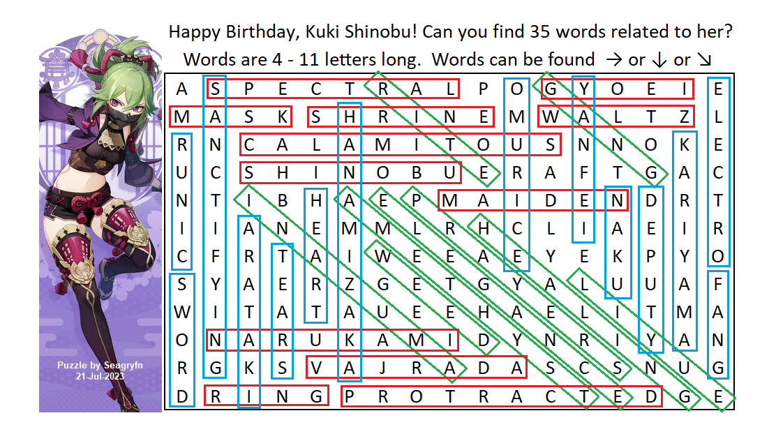 Word Games #124 ~ July 27 ~ KUKI SHINOBU (Solution) Genshin Impact ...