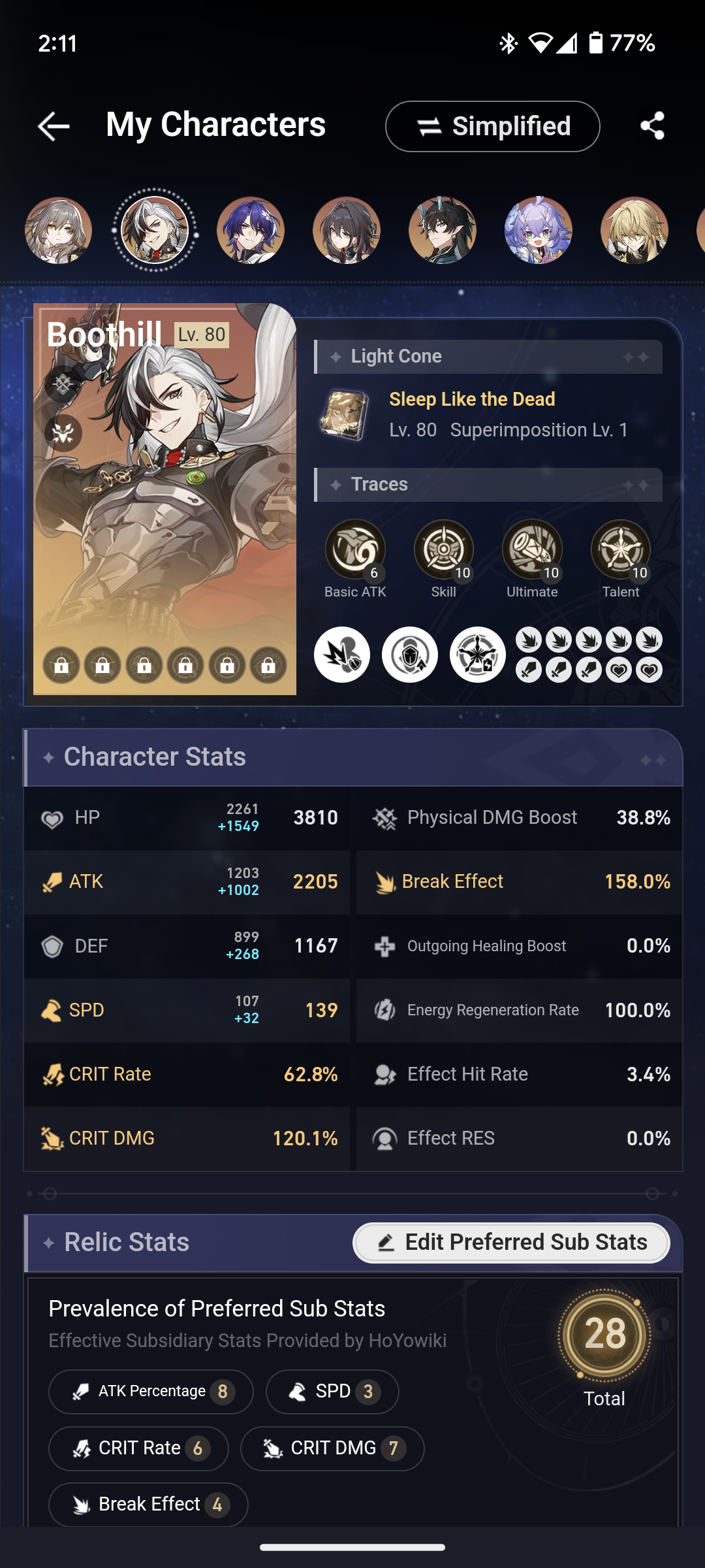 Boothill relics + stats Honkai: Star Rail | HoYoLAB