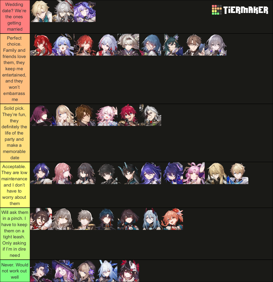 Adult HSR characters that I would take as my plus one to a wedding ...