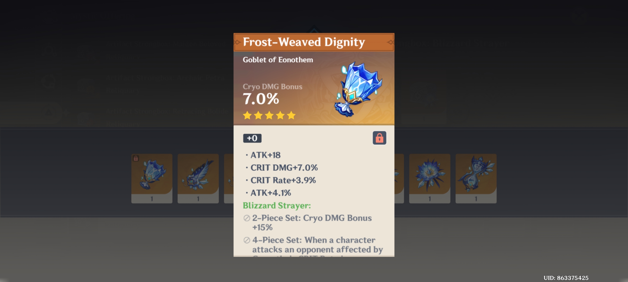 4 liner, cryo dmg bonus plus double crit what else u can ask for from a artifacts strong box ...