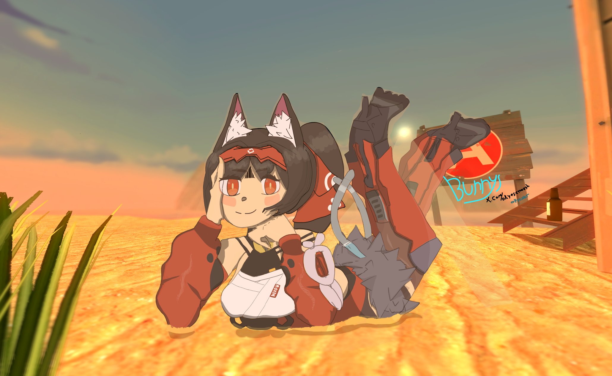 Nekomata art i made with tf2 props (and ragdolls that you can't see lol ...