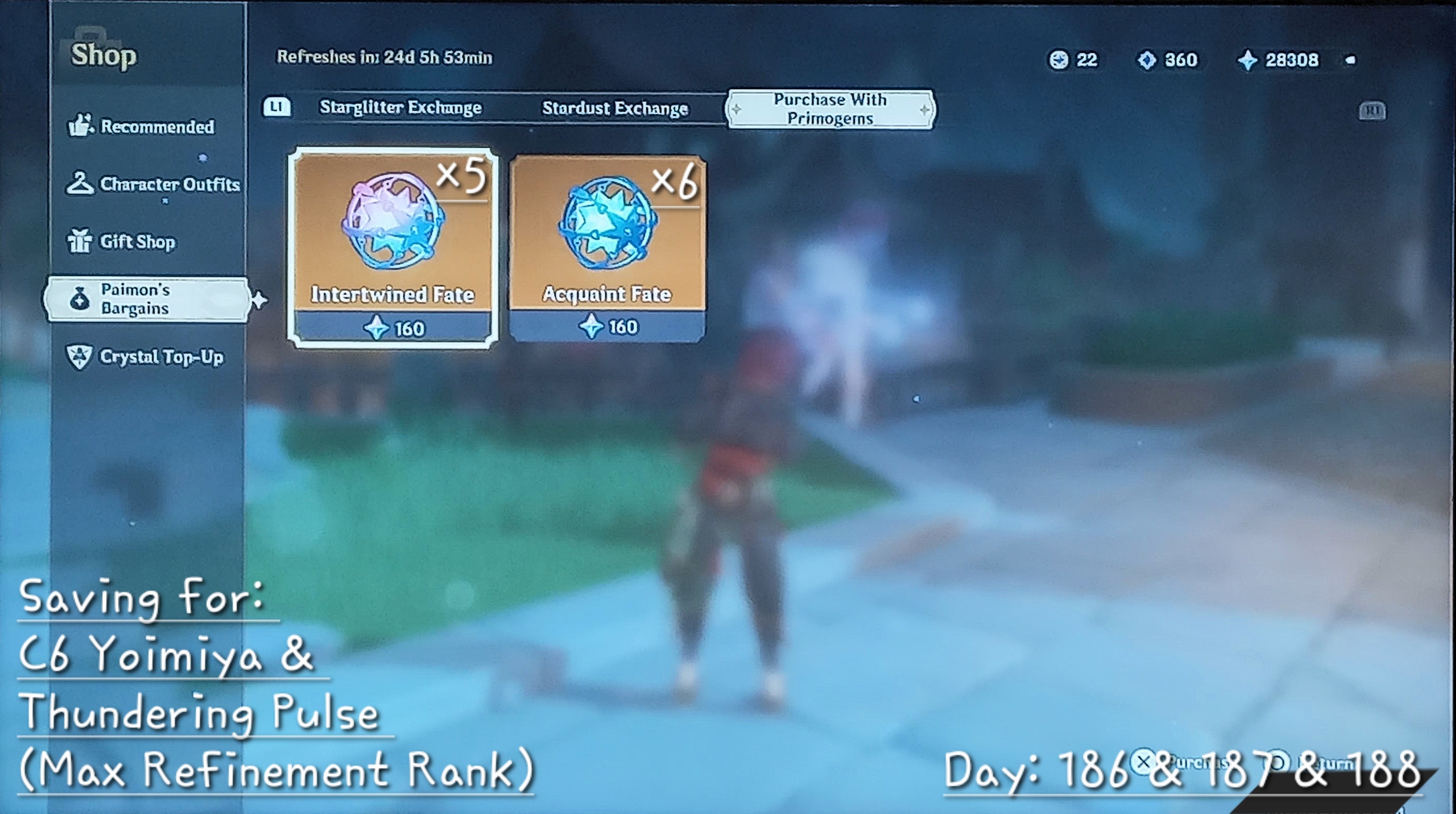 Saving for C6 Yoimiya & Thundering Pulse (Max Refinement Rank) Day: 186 ...