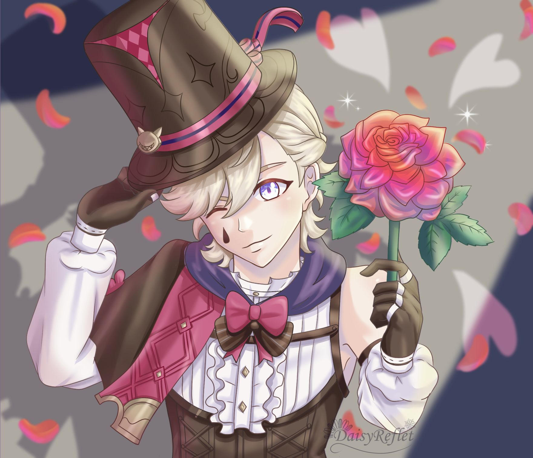 Une rose juste pour toi ! (Lyney Fanart + bonus 1ère version) Genshin ...