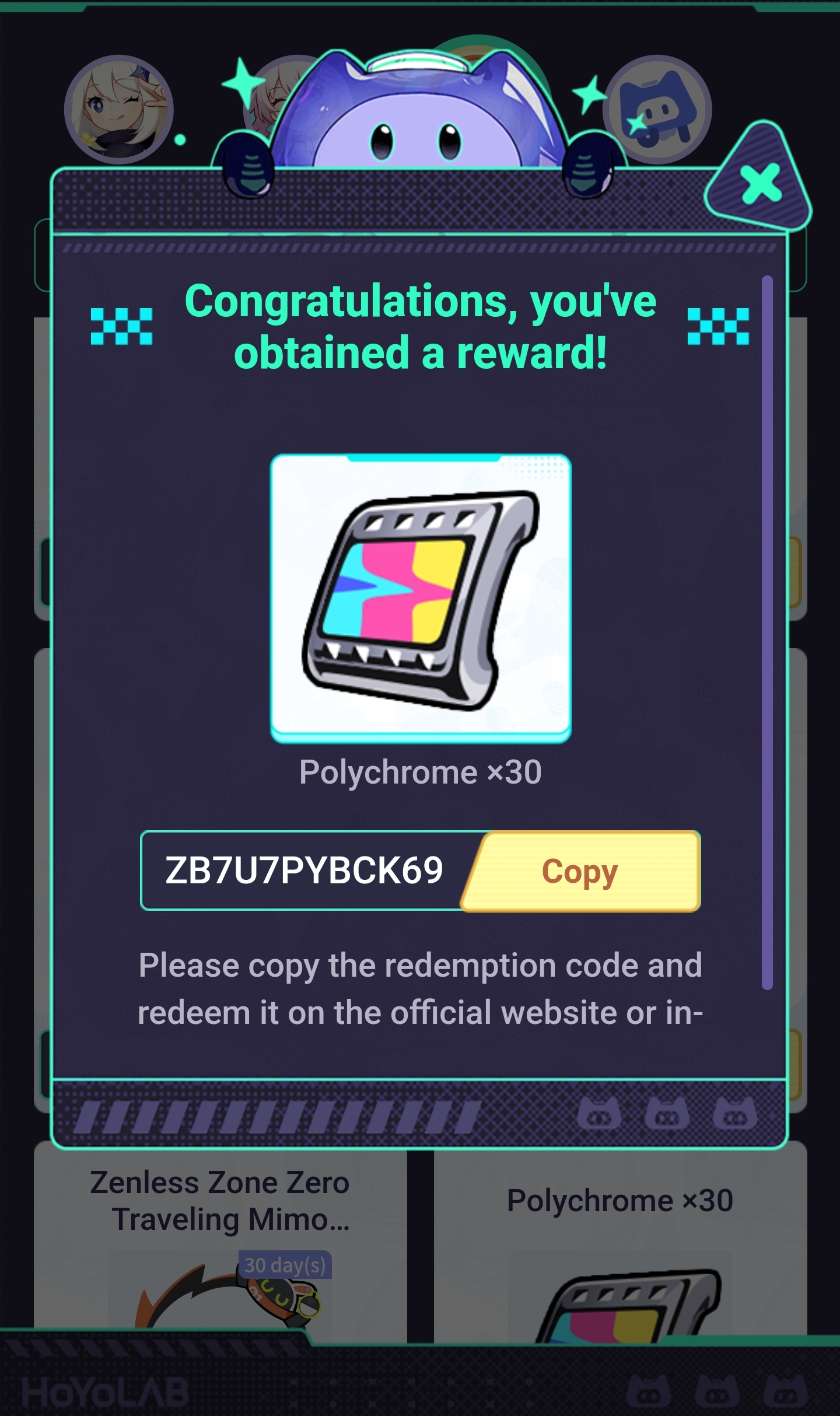 *ZZZ 1 TIME USE CODE* Traveling Mimo 30xPolychrome Zenless Zone Zero ...