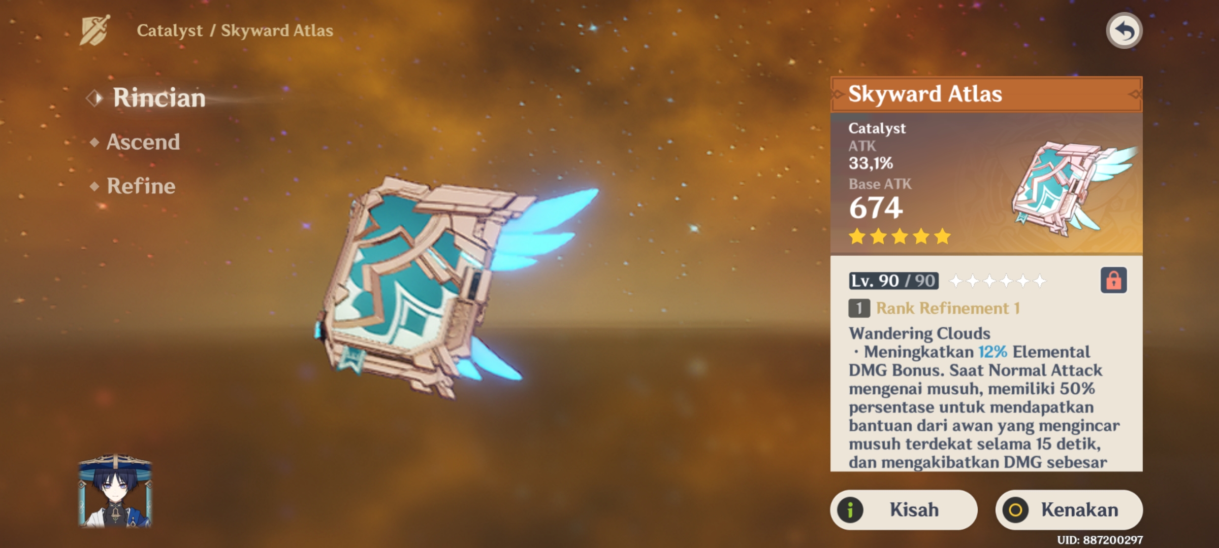 senjata ke 7 yang Level 90 adalah skyward atlas Genshin Impact | HoYoLAB