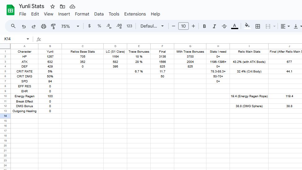 I made a stat spreadsheet for HSR! Honkai: Star Rail | HoYoLAB