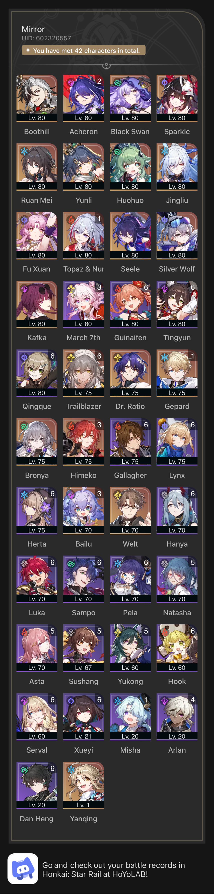 HSR owned characters Honkai: Star Rail | HoYoLAB