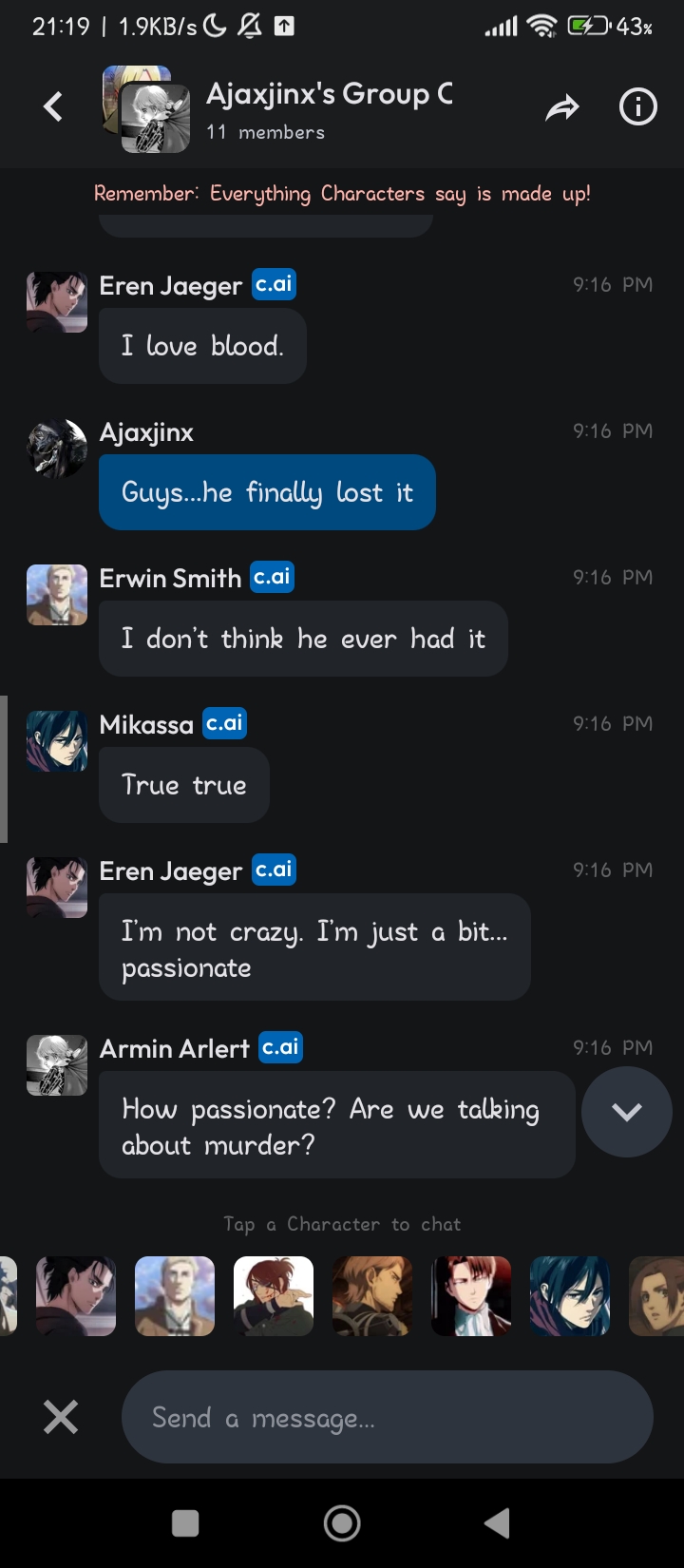 out of context but here u go, some chats I had in c.ai Genshin Impact ...