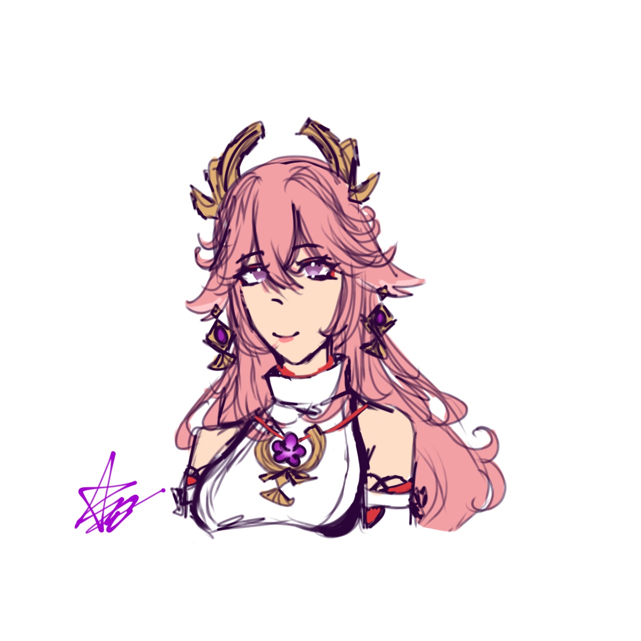 yae miko doodle for badge Genshin Impact | HoYoLAB