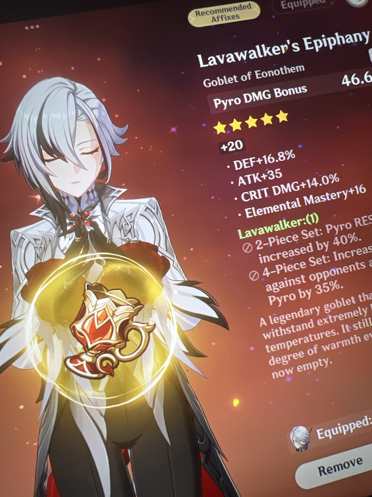 Should I use the pyro dmg goblet or the one that Genshin tells me to ...