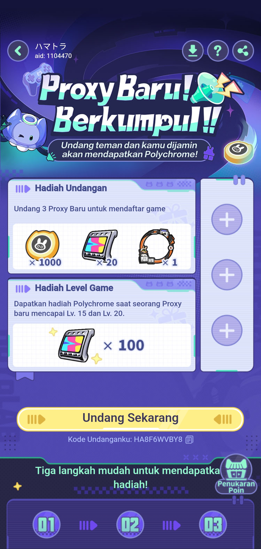 Proxy Baru silahkan Berkumpul dan scan atau masukan kode dan dapatkan hadiah sesuai pada gambar ...