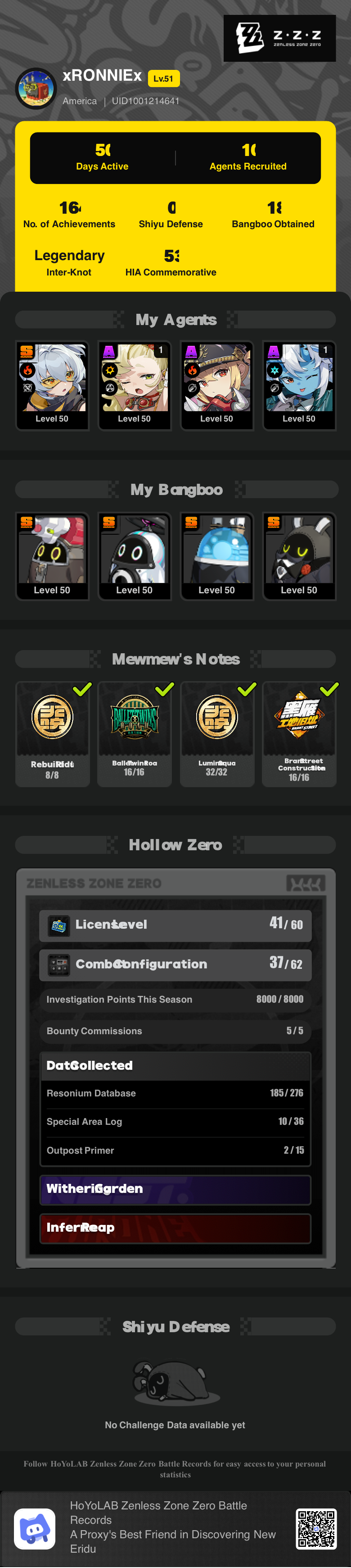 zZz Stats Zenless Zone Zero | HoYoLAB