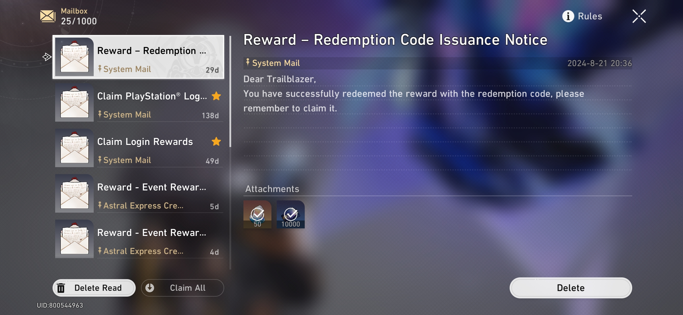 Code Redeemed Star Rail 8/21 Honkai: Star Rail | HoYoLAB