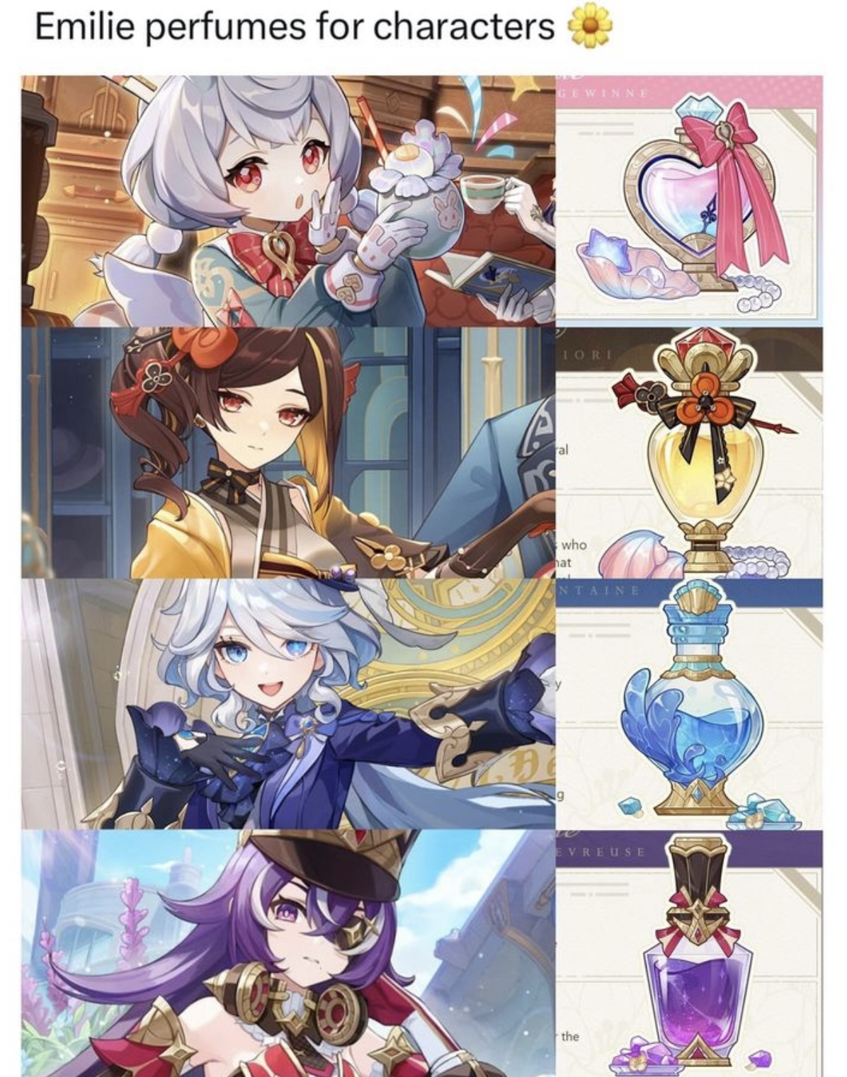 Emilie perfumes for characters Genshin Impact | HoYoLAB