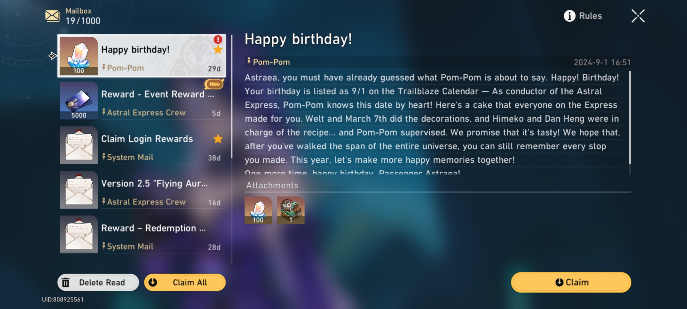 Birthday gift from HSR Honkai: Star Rail | HoYoLAB