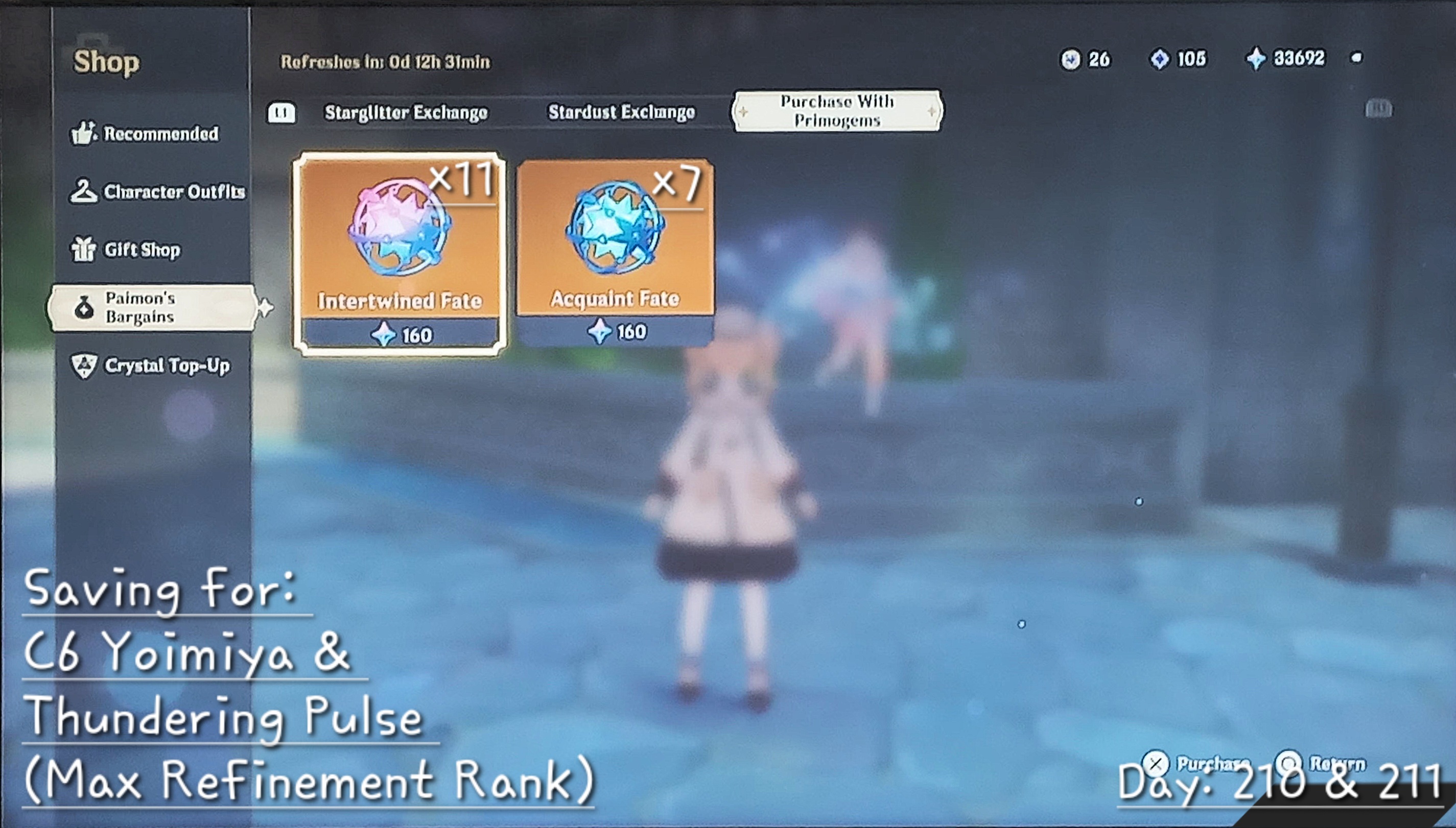 Saving for C6 Yoimiya & Thundering Pulse (Max Refinement Rank) Day: 210 ...