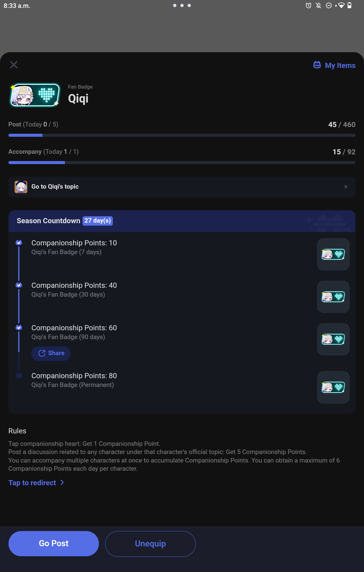 Only 20 more days of taping the Qiqi accompany button!!!! Genshin ...