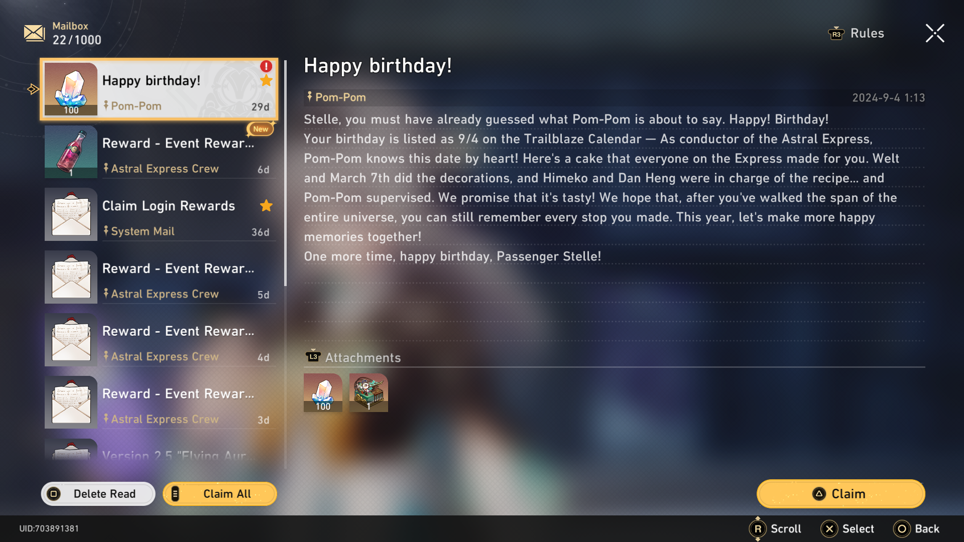 Thanks HSR (And ZZZ But I Didn't Take A Screenshot Of The Cake In ZZZ ...