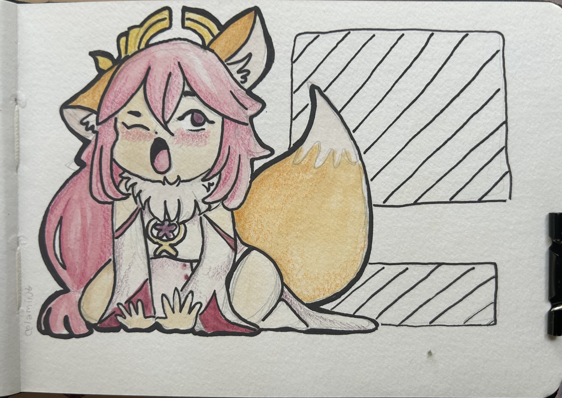 Colored Sketch of chibi Yae Miko Genshin Impact | HoYoLAB