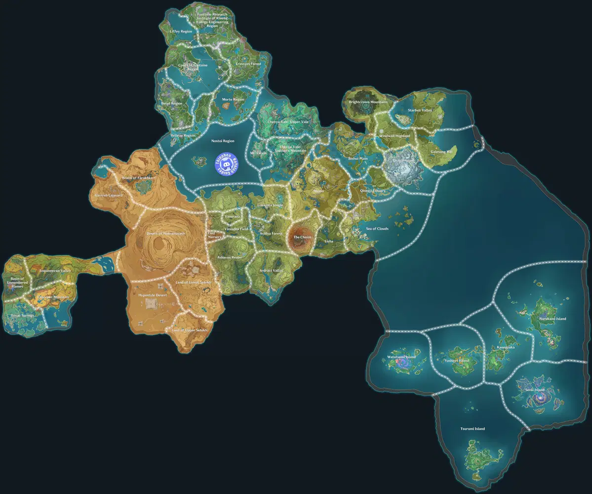 [5.0] Teyvat Subregion Borders and Clean Teyvat Map Genshin Impact ...