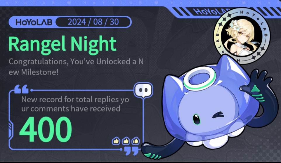 New Milestone - 400 comment replies! | HoYoLAB