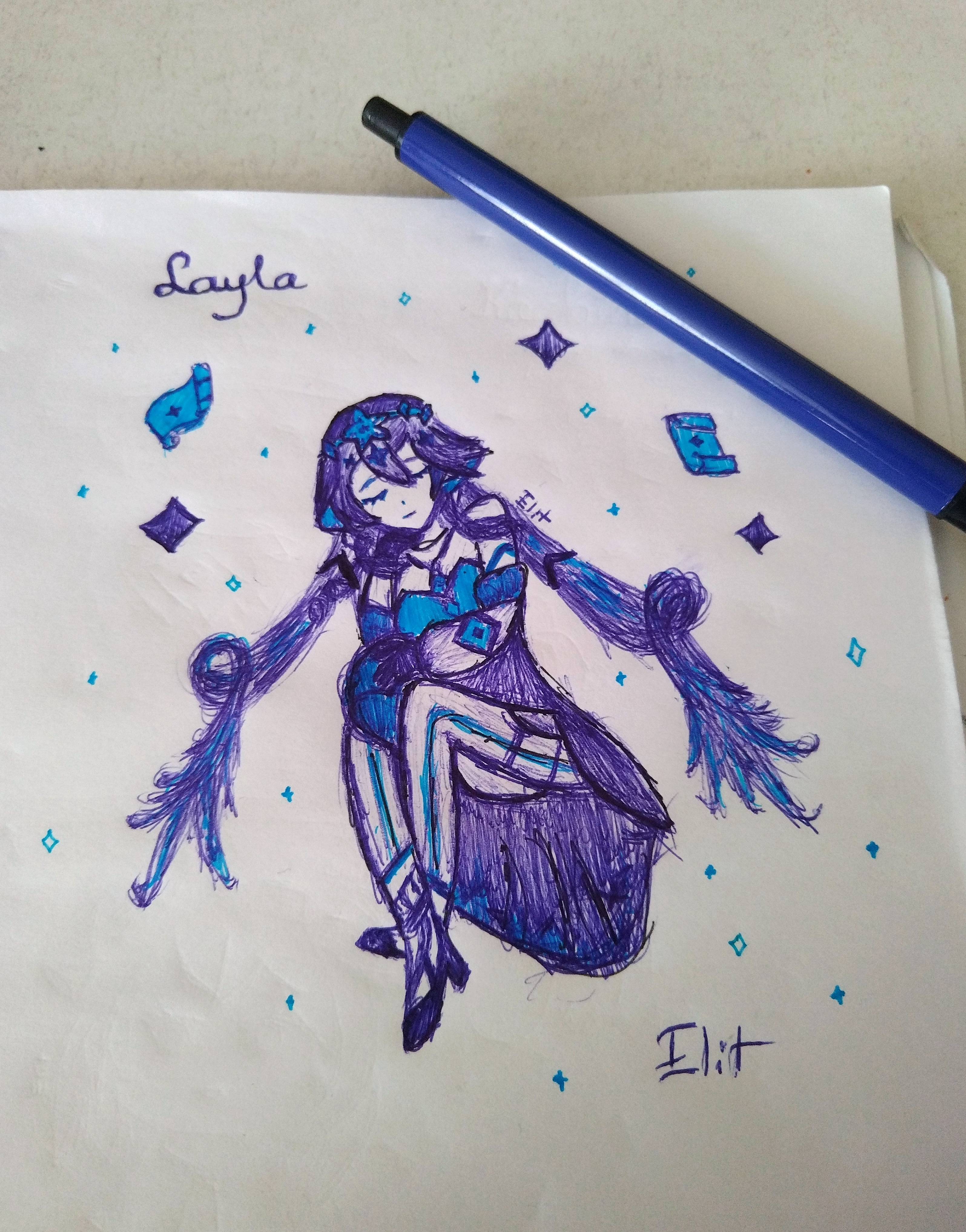 Drawing Layla for badge. Day 1 Genshin Impact | HoYoLAB