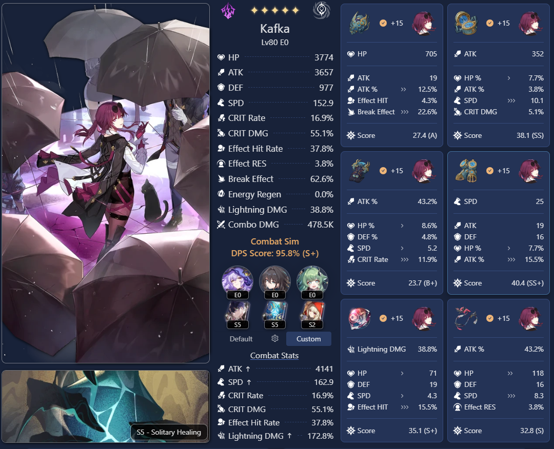 my kafka before and after getting her sig lc (+ a few other characters that got their builds ...